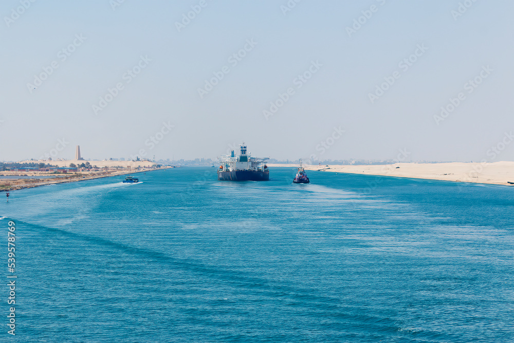 Convoy of vessels transiting through the Suez Canal, North bound. Stock ... Convoy of vessels transiting through the Suez Canal, North bound. Stock ...