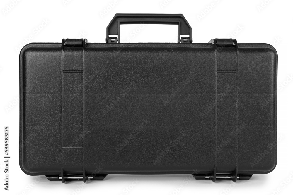 Black rectangular plastic tool box isolated on white background. Hard ...