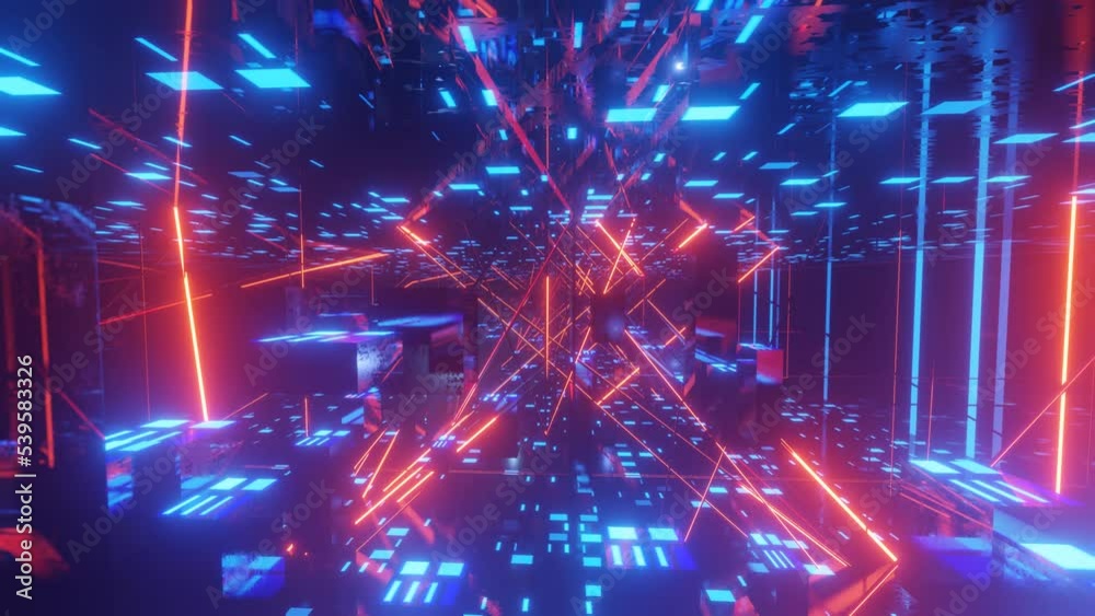 Hi-tech neon sci-fi tunel. Trendy neon glow lines form pattern and ...