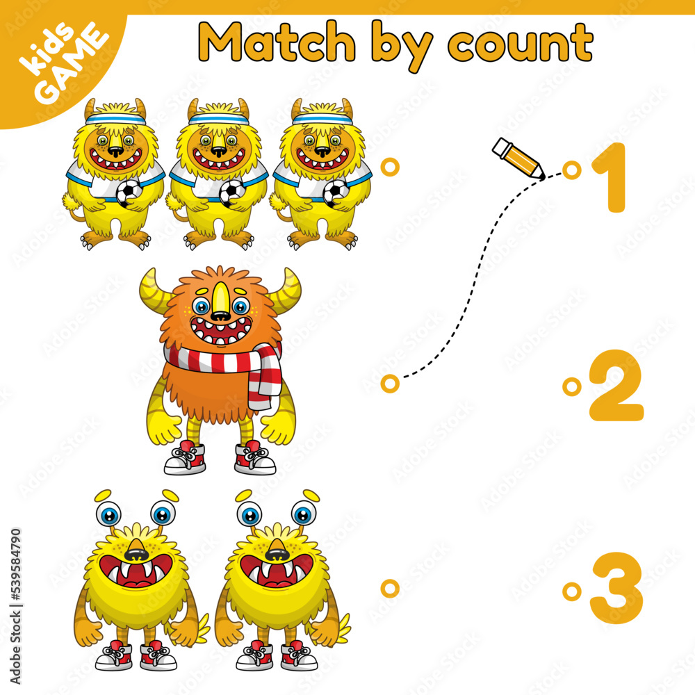 Count and match cartoon monsters and numbers. Mathematical educational ...