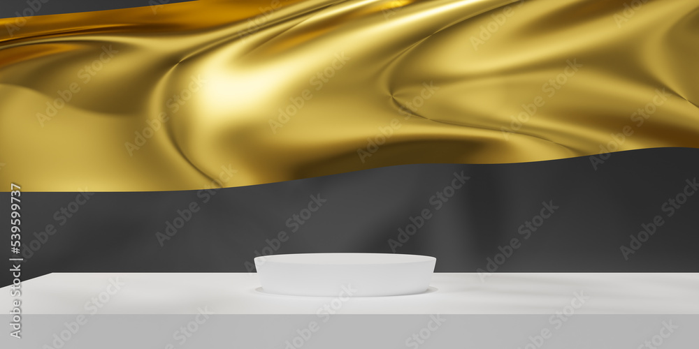 Gold color podium on gold fabric flying wave. Luxury background for ...