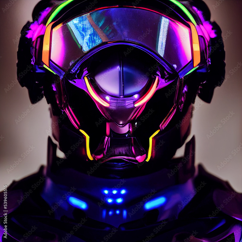Robot cyborg person male futuristic neon. XIS10CIAL Neo god serie. Neon ...