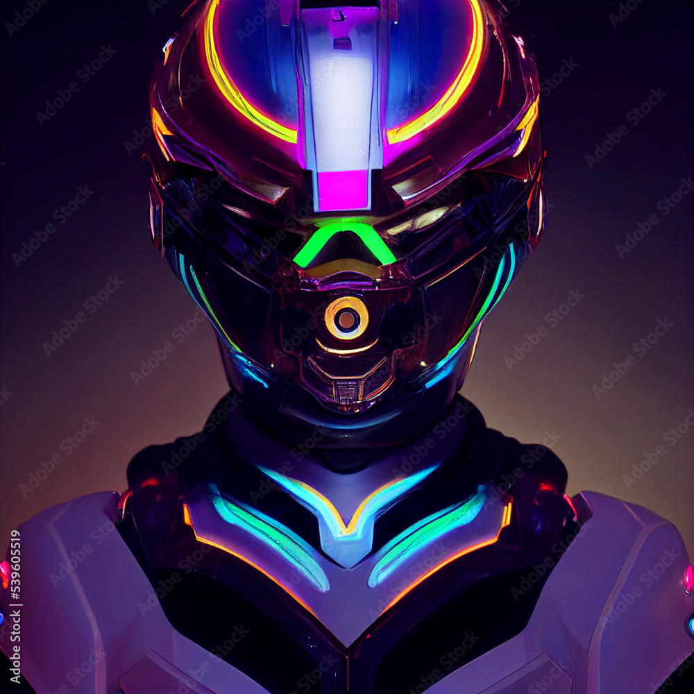 Robot cyborg person male futuristic neon. XIS10CIAL Neo god serie. Neon ...