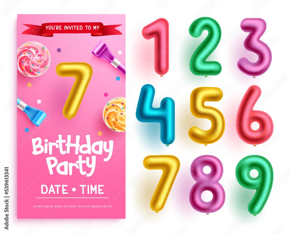 Birthday numbers vector set design. Birthday invitation kit with ...