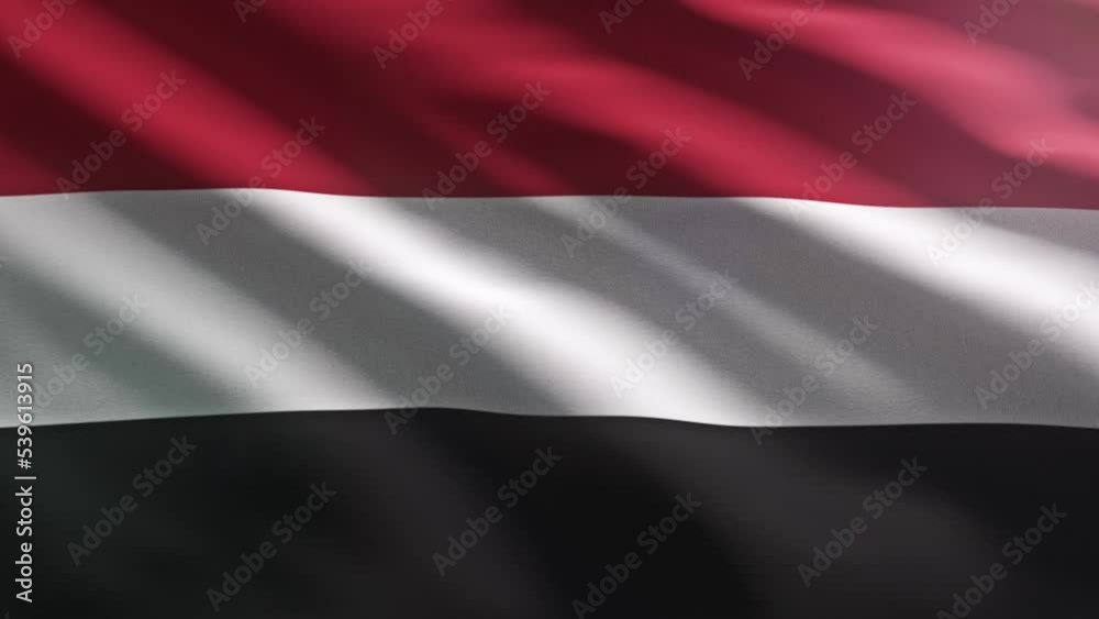 Fluttering the official flag of the Arabian Nation of Yemen. Official ...