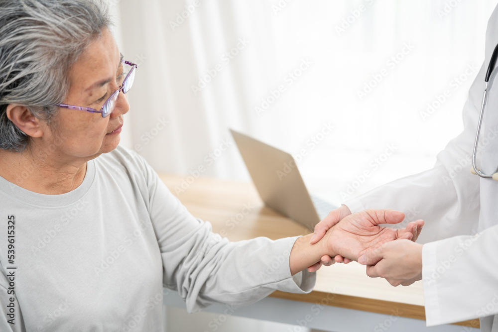 Helping hands, care for the elderly concept. doctor use hand screening ...