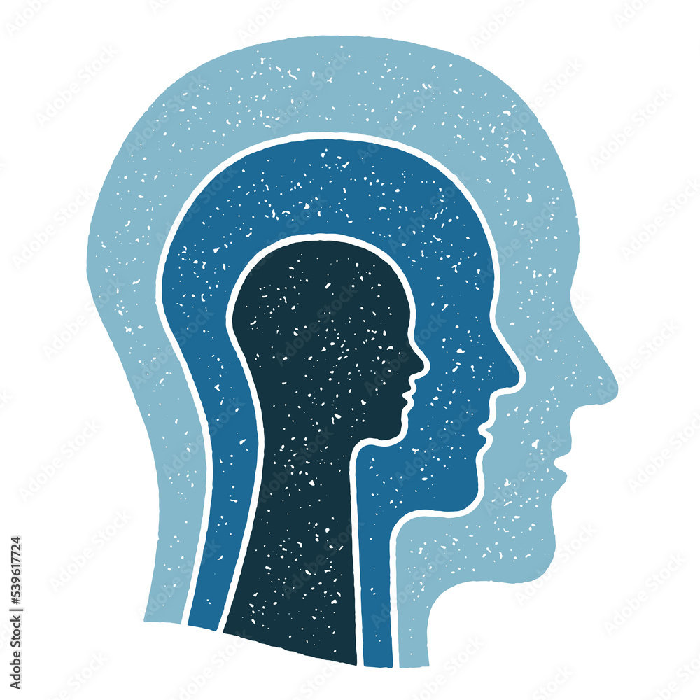Human mind and personality parts. Three-color textured vector ...