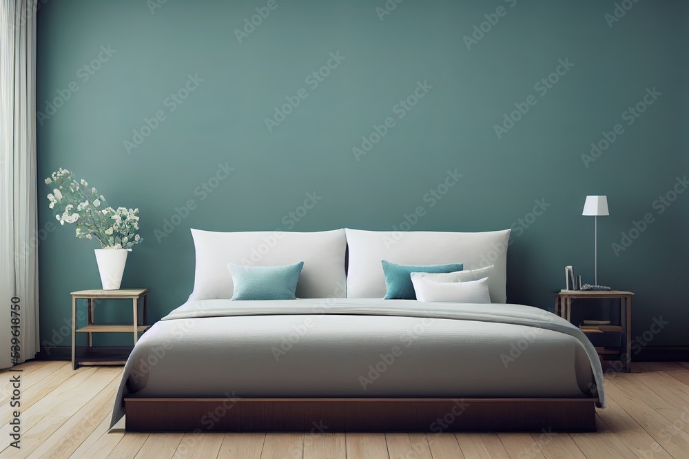 The cozy interior design and mock up furniture of bedroom and wall ...