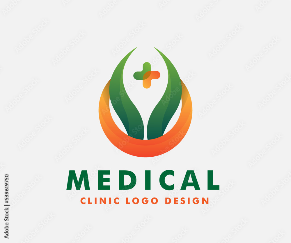 medical clinic logo design illustration. hand illustration for carry ...