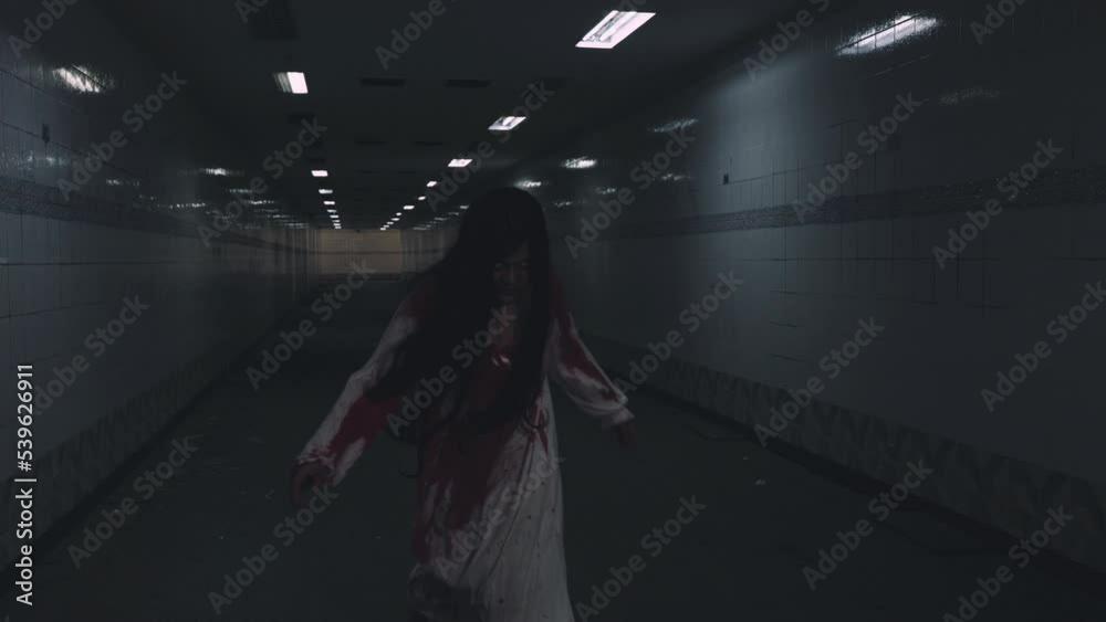 Scary zombies ghost walk. Asian female makeup zombie, woman ghost ...