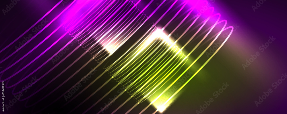 Shiny neon waves, dynamic electric motion, energy or speed concept ...