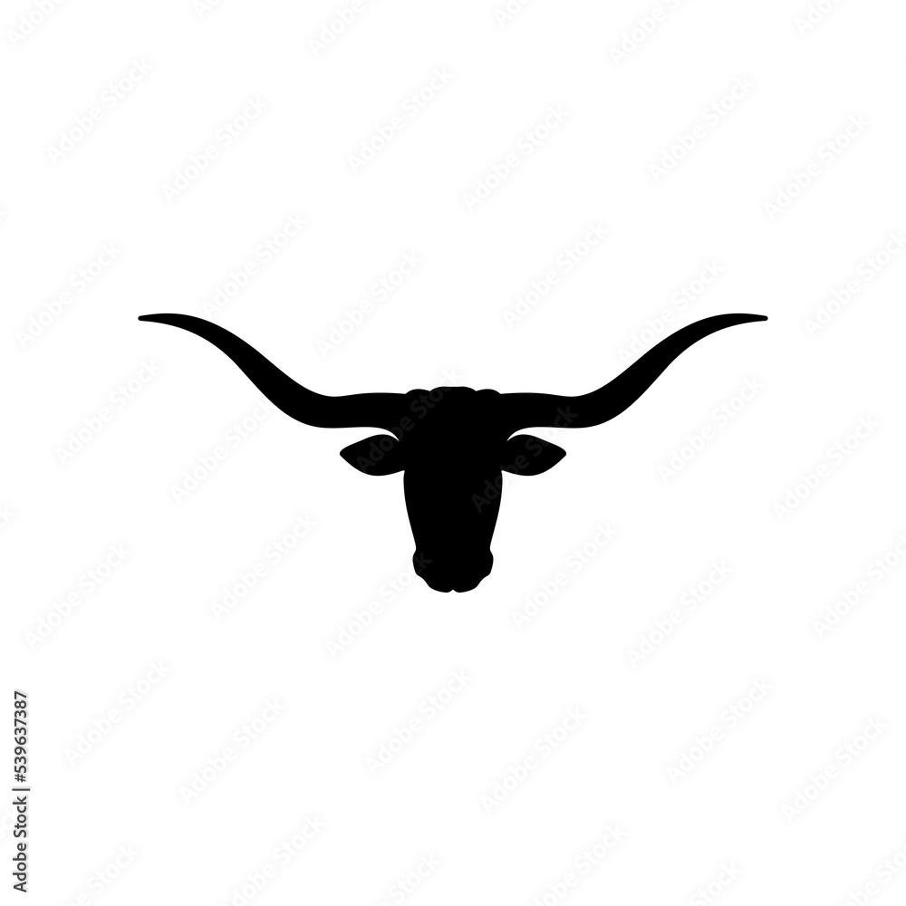 Longhorn Cattle Head Silhouette Vector Isolated on White Background ...