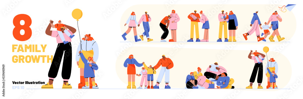 Family development stages, life cycle, kids growth process. Couple in ...