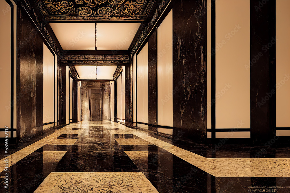 art deco luxury hotel hallway corridor interior Stock Illustration ...