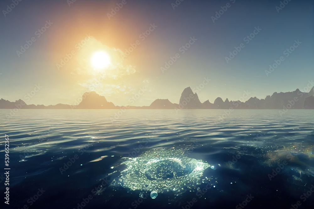 drone view of an underwater explosion and gas leak of the sea surface ...