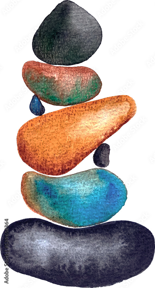 Stone balancing concept. PNG. Watercolor tracing. minimalist forms ...