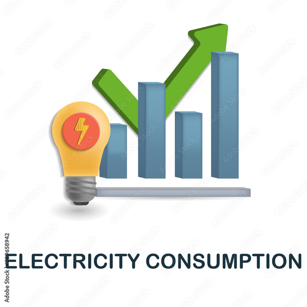 Vetor de Electricity Consumption icon. 3d illustration from ecology and ...