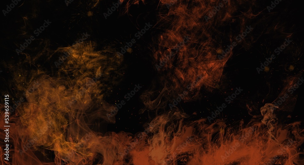 Texture of burn fire. Flames on isolated black background. Texture for ...