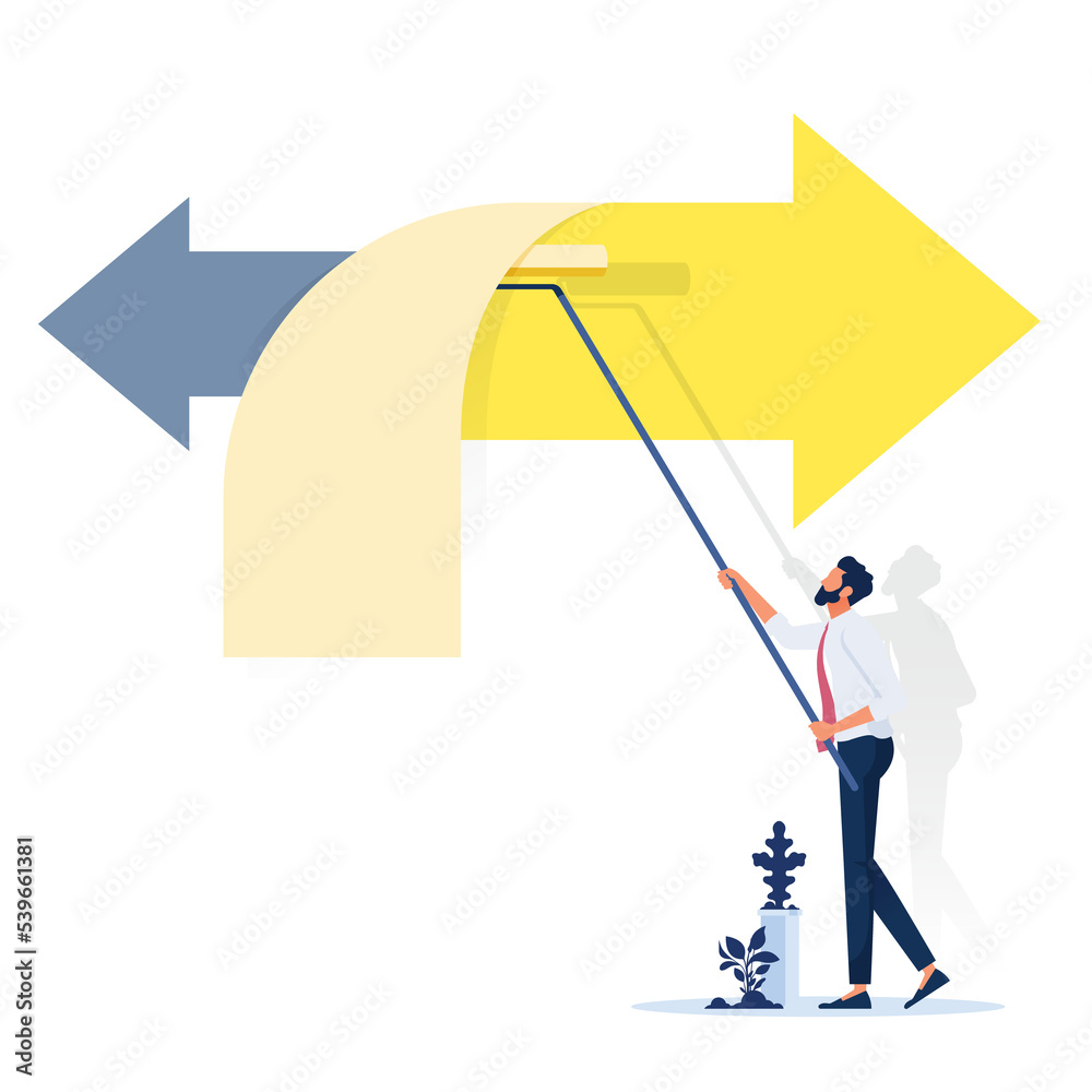 Two arrow signs representing the new way and old way approach to ...