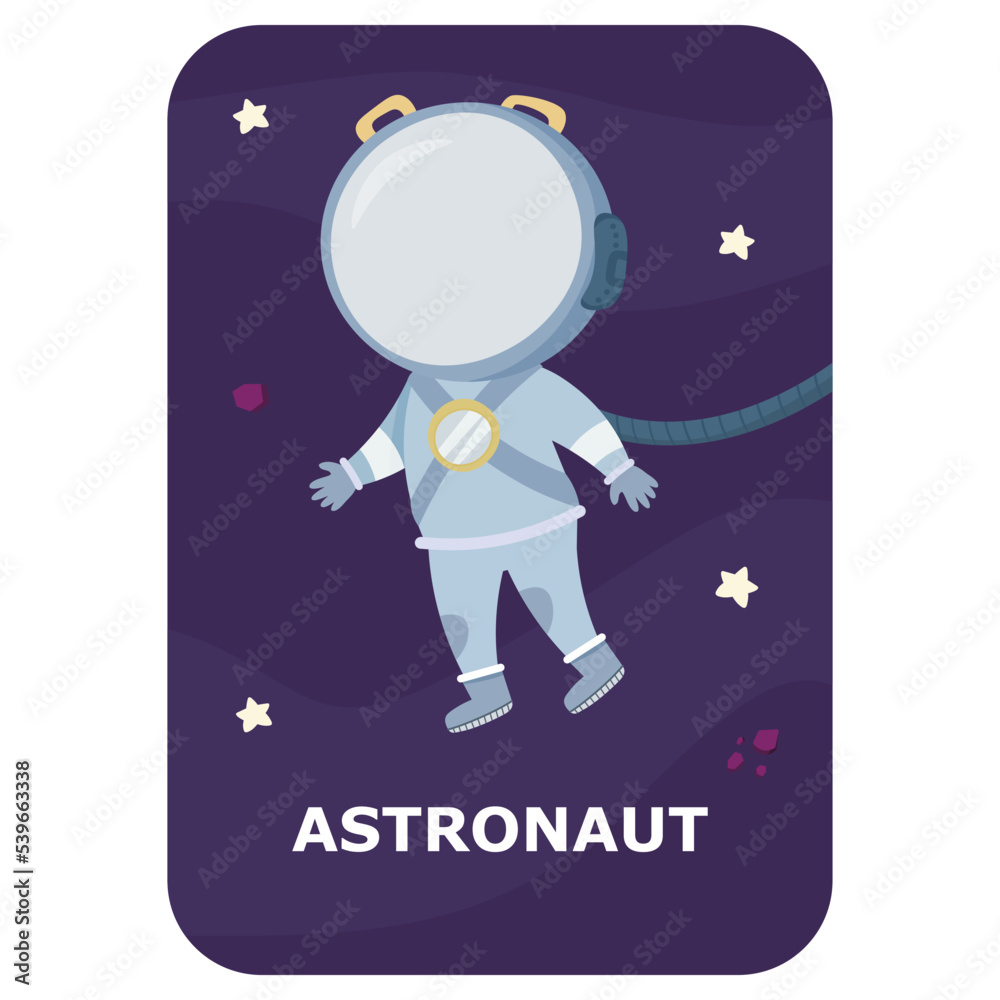Astronaut. Vector Space flash card. English language game with cute ...