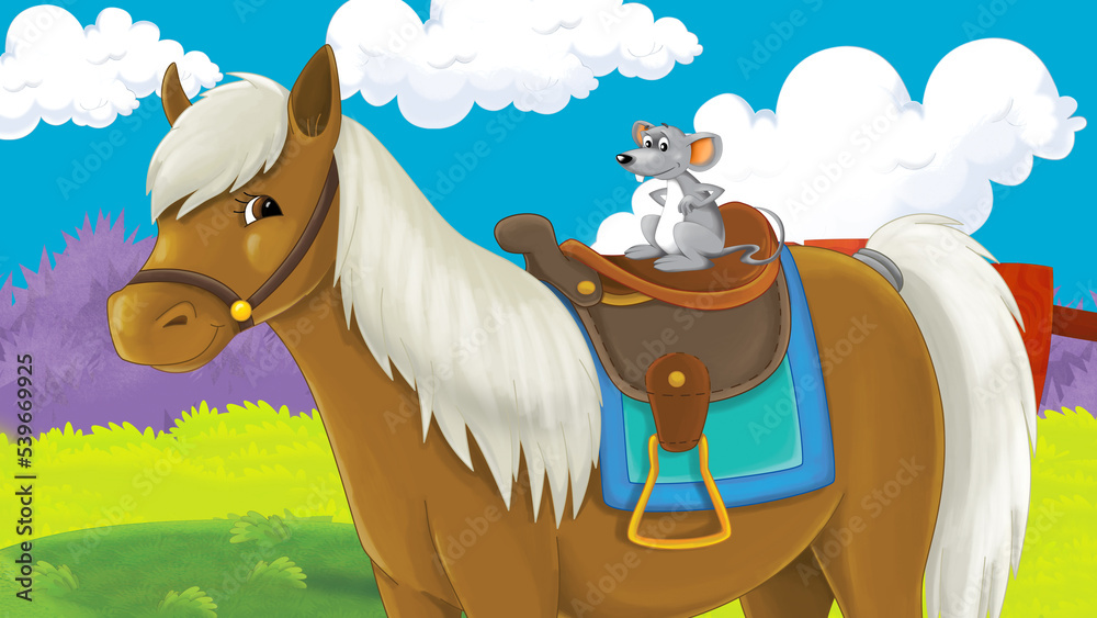 cartoon farm scene with horse stallion illustration Stock Illustration ...