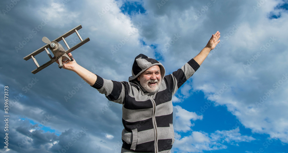 happy retirement. retired granddad feel free. retired old man outdoor ...