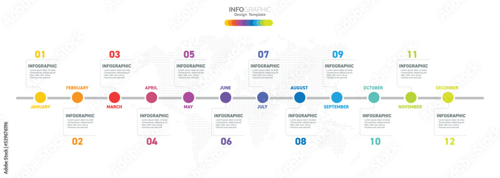 12 Months modern Timeline diagram calendar, Infographic template for ...