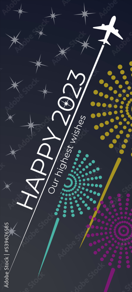 Vector template christmas and new year 2023 cards for airline. Symbols ...