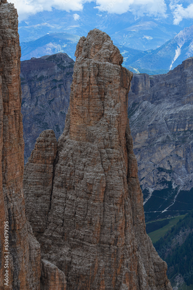 The landscape of the Dolomites seen from the Sella group: one of the ...