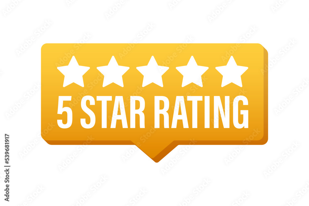 5 star rating. Badge with icons on white background. Vector ...