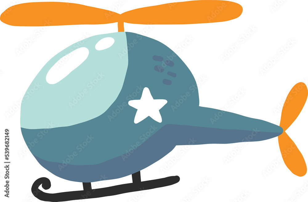 Helicopter. Cute doodle drawn illustration in cartoon style for kids ...