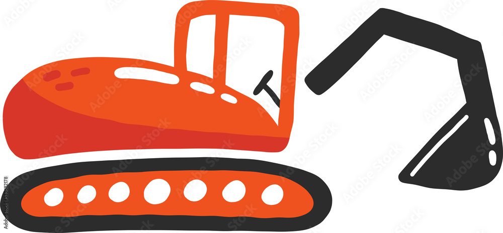 Excavator. Cute doodle drawn illustration in cartoon style for kids ...