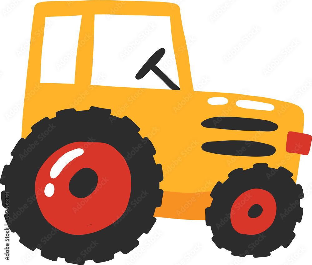 Tractor. Cute doodle drawn illustration in cartoon style for kids. Side ...