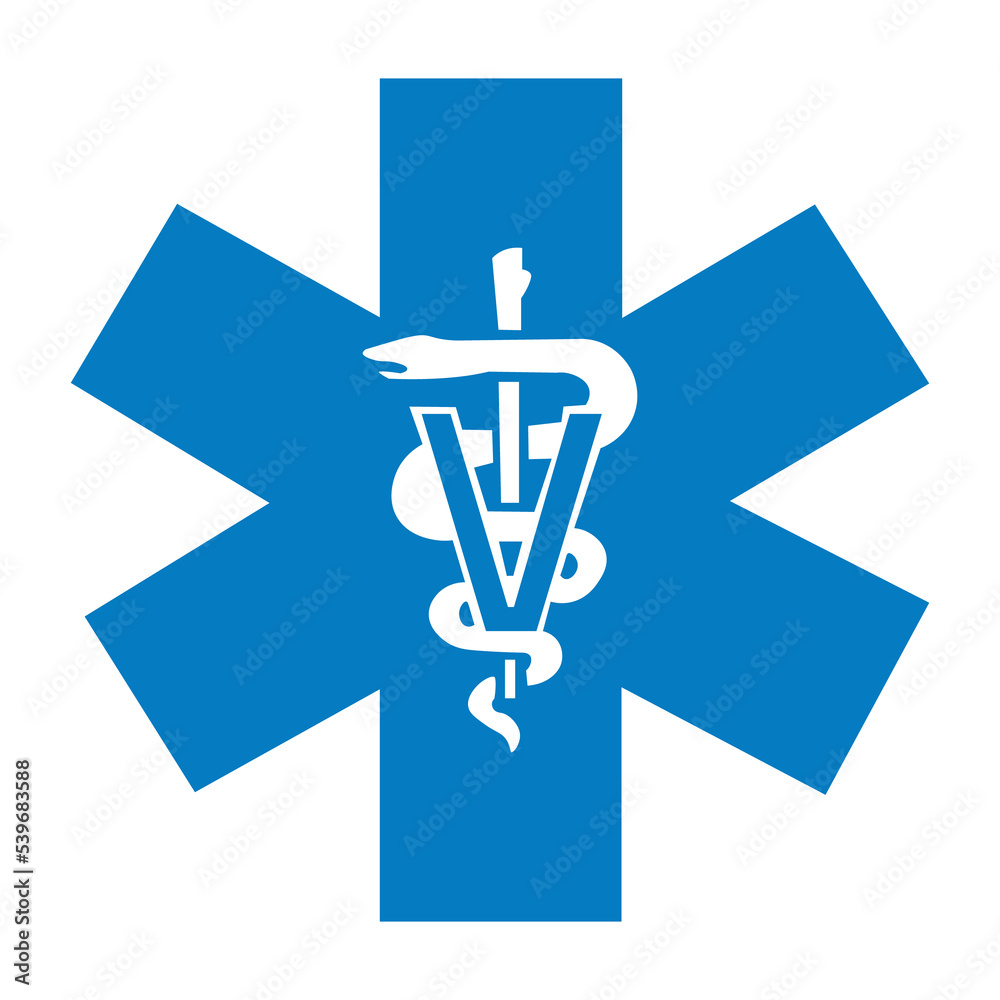 Veterinary medicine caduceus symbol snake with stick. Blue emergency ...