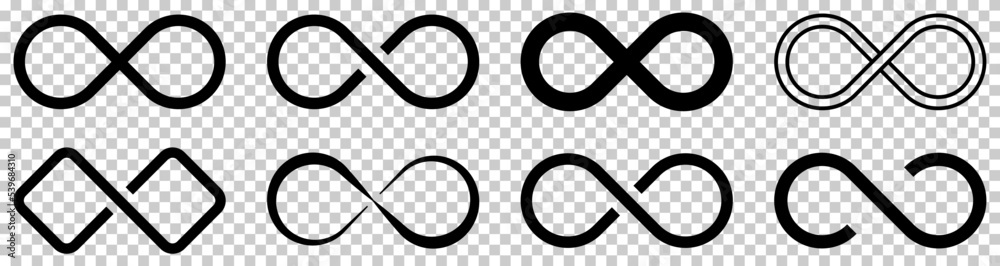 Set of infinity symbols. Vector illustration isolated on transparent ...