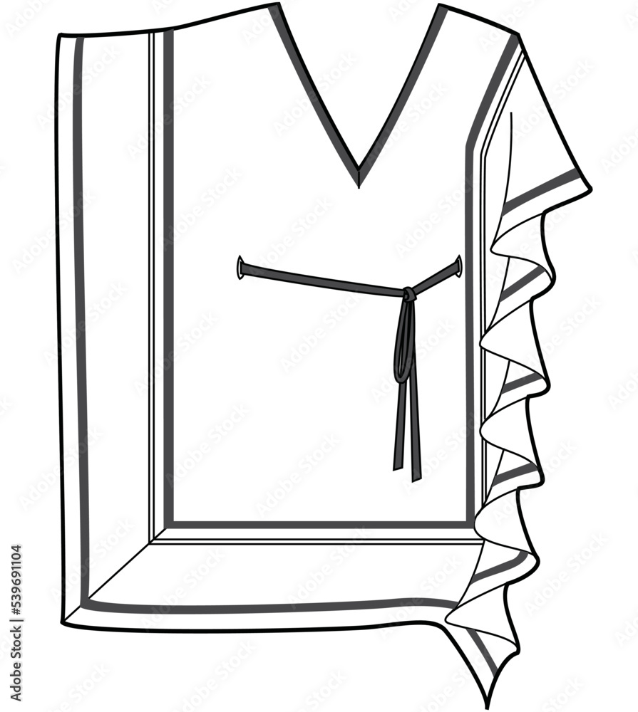 womens short kaftan tunic dress flat sketch vector illustration ...