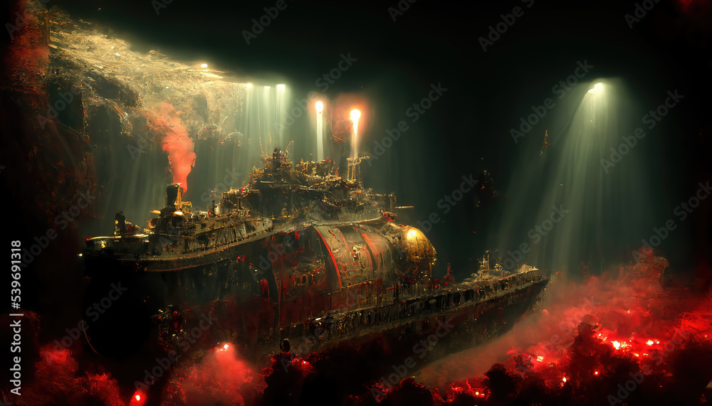 AI generated image of a giant squid attacking the Nautilus of captain ...