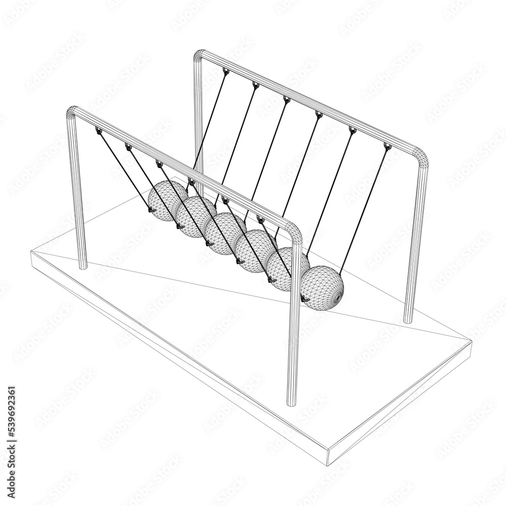 Wireframe of Newton's kinetic pendulum from black lines isolated on ...