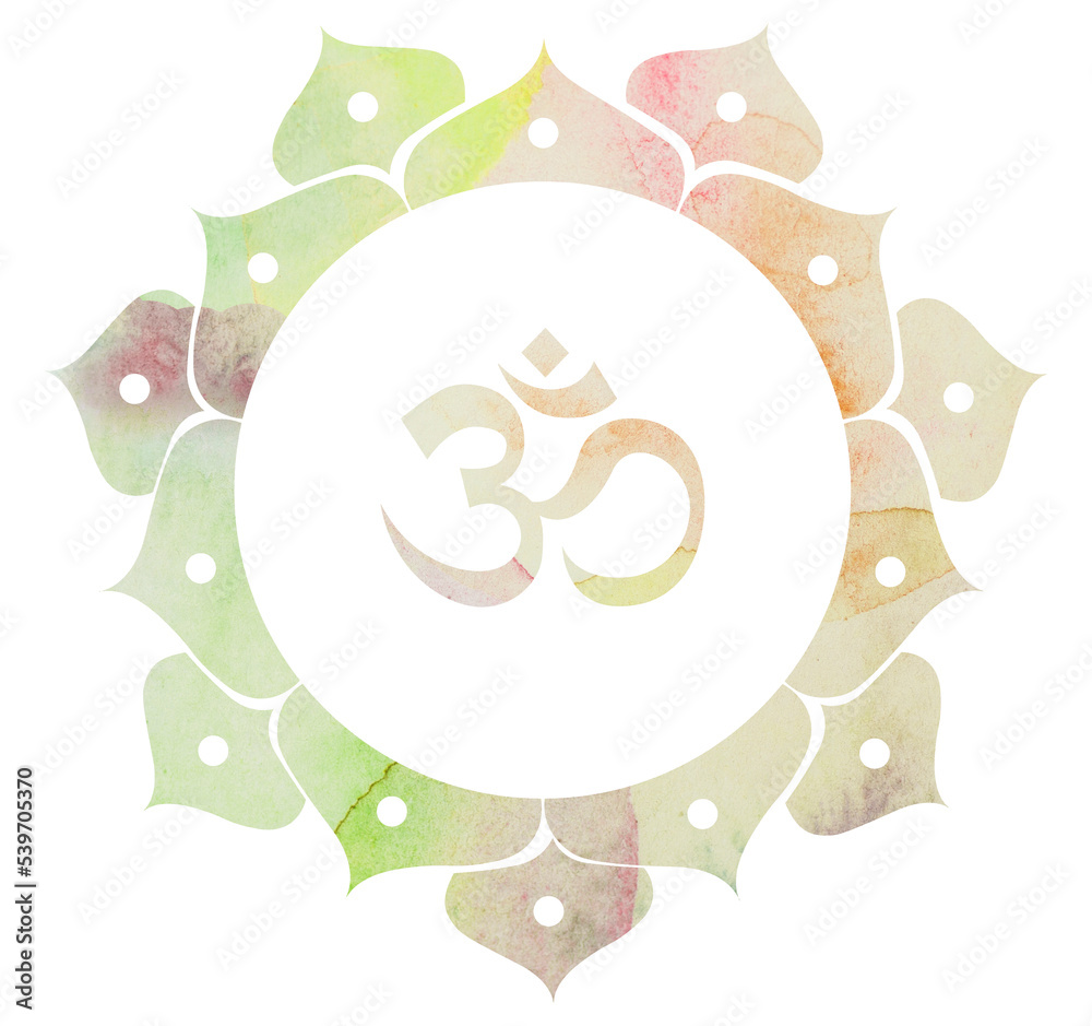 Watercolor decorative Om Aum Symbol lotus flower mandala Stock ...