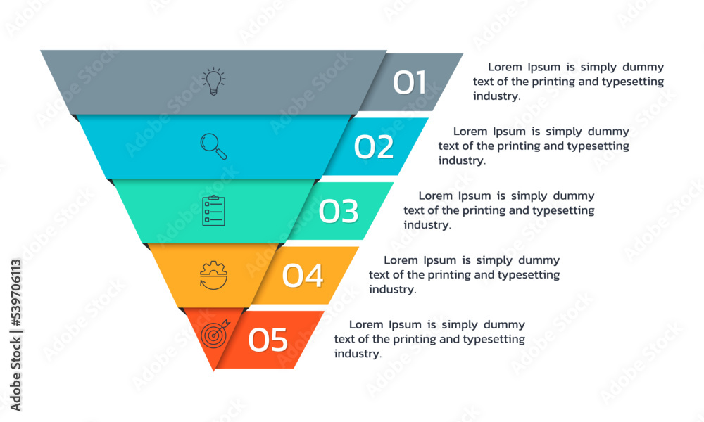 Sales funnel with 5 steps or parts. Marketing infographic. Business ...