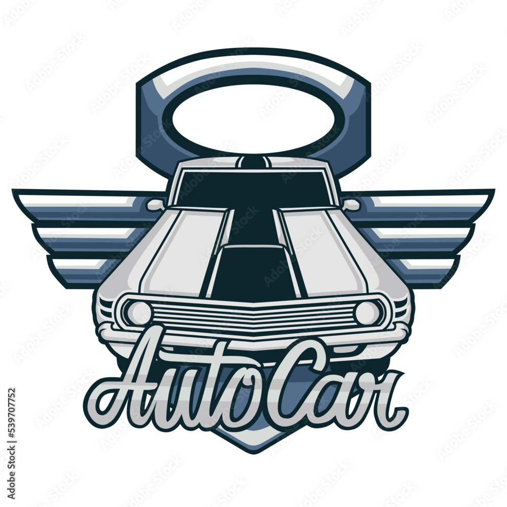 Logo for the old car community. With classic car main object and ...