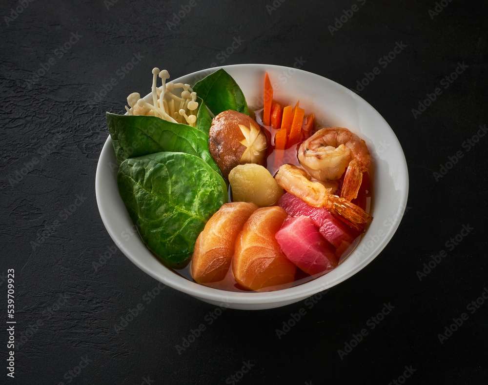 Traditional Japanese sea food sumo wrestler's stew foods. Asian culture ...