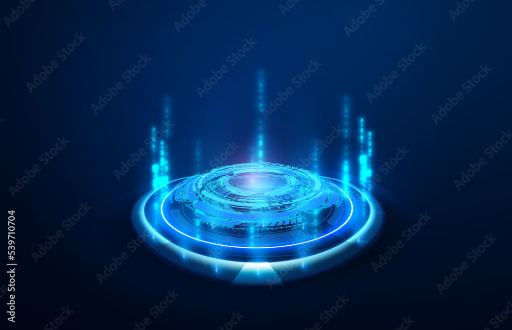 Fantastic circle holograms, magic portals, futuristic podium for show ...