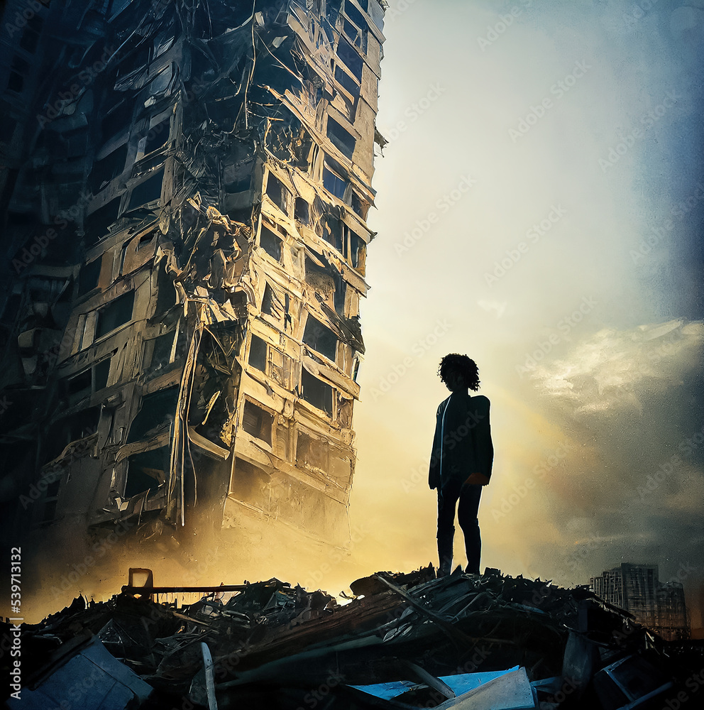 3d rendering of silhouette of one person standing on a huge pile of ...