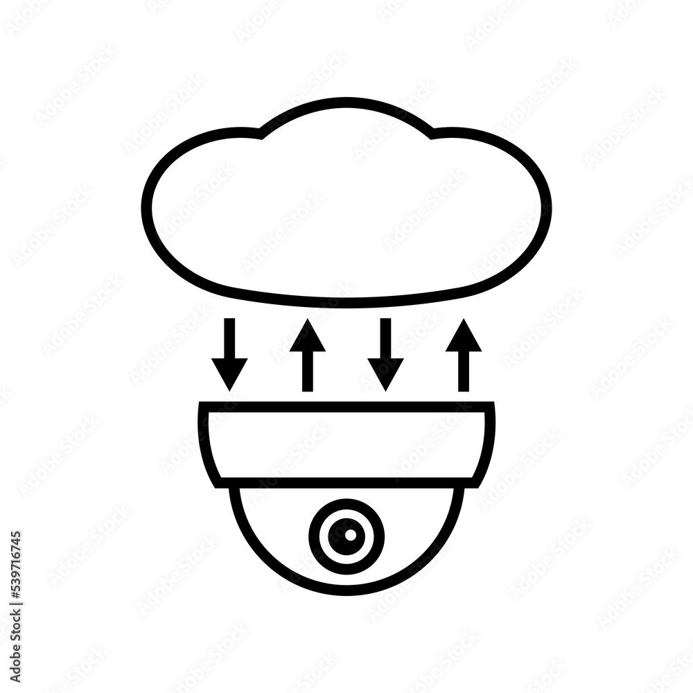 Cloud camera icon. Upload, download and data storage. CCTV, security ...