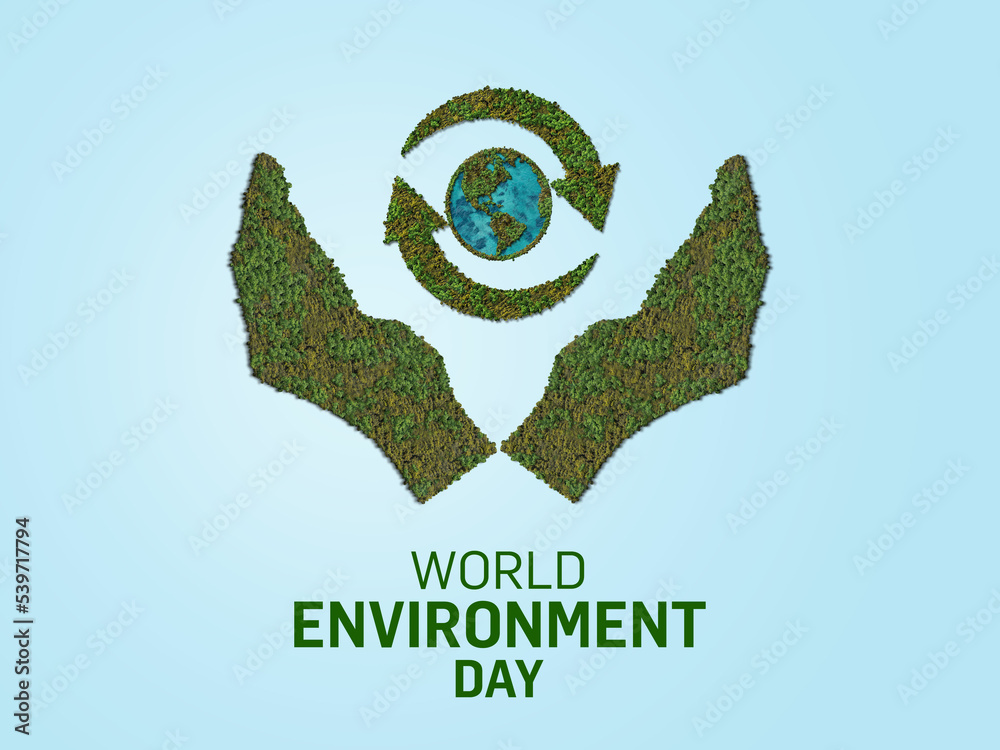 3D Hands holding green safety symbol. Save Earth concept. World ...