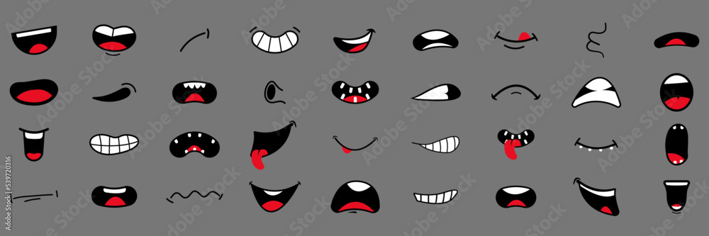 Collection of cartoon mouths with different face expression for ...