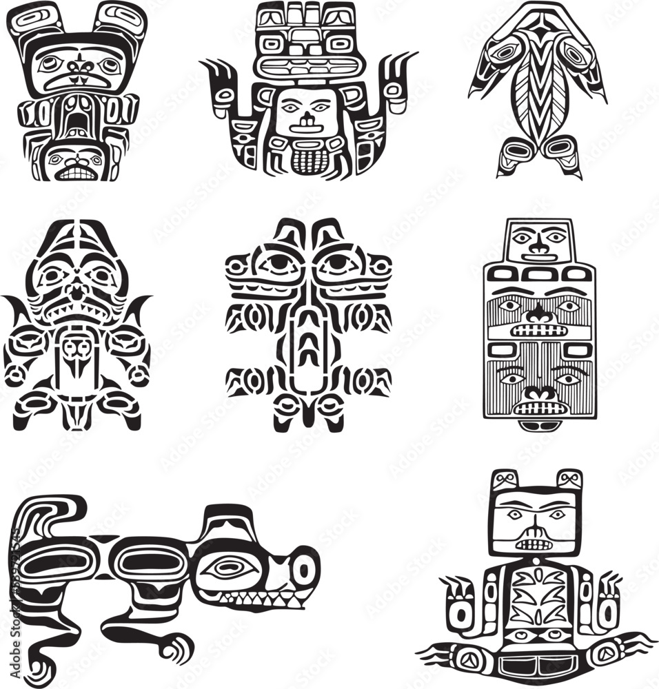 Vector set of monochrome Indian symbols. National ornament of native ...