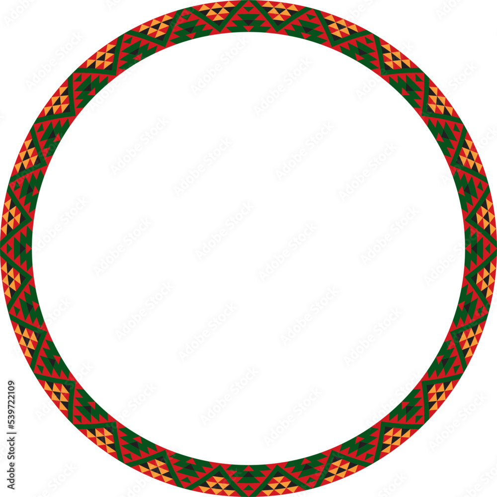 Vector round colored border ornament. Native American tribes framework ...