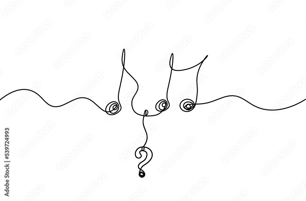 Abstract whole note with question mark as continuous lines drawing on ...